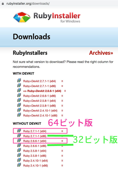 WindowsへのRubyのインストール
